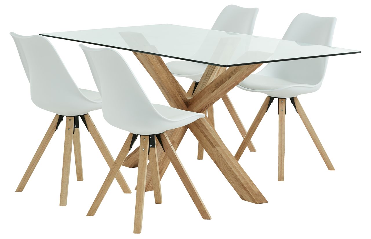 Mesa AGERBY L160 roble + 4 sillas BLOKHUS blanco | JYSK