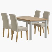 MARKSKEL L150/193 table white/oak+4 TUREBY chairs beige | JYSK