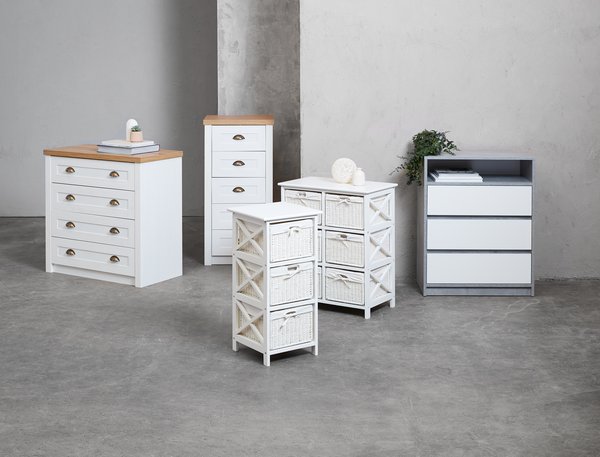 Cassettiera 4 cassetti MARKSKEL bianco/color rovere | JYSK