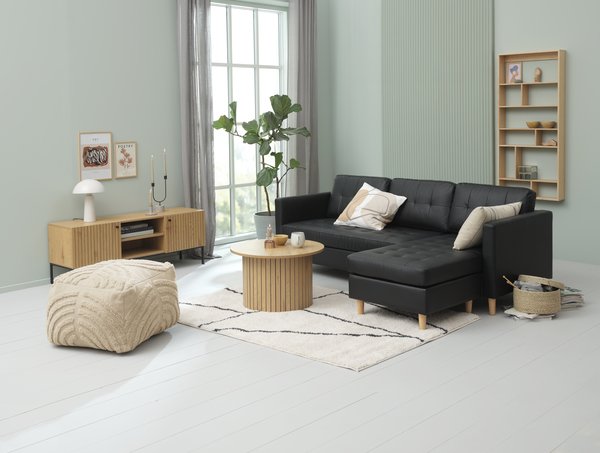 Sofa FALSLEV chaise longue black faux leather | JYSK