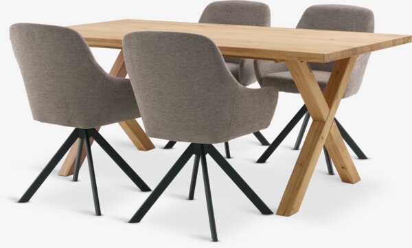GRIBSKOV L180 Tisch Eiche natur + 4 ROSTRUP sand/schwarz | JYSK
